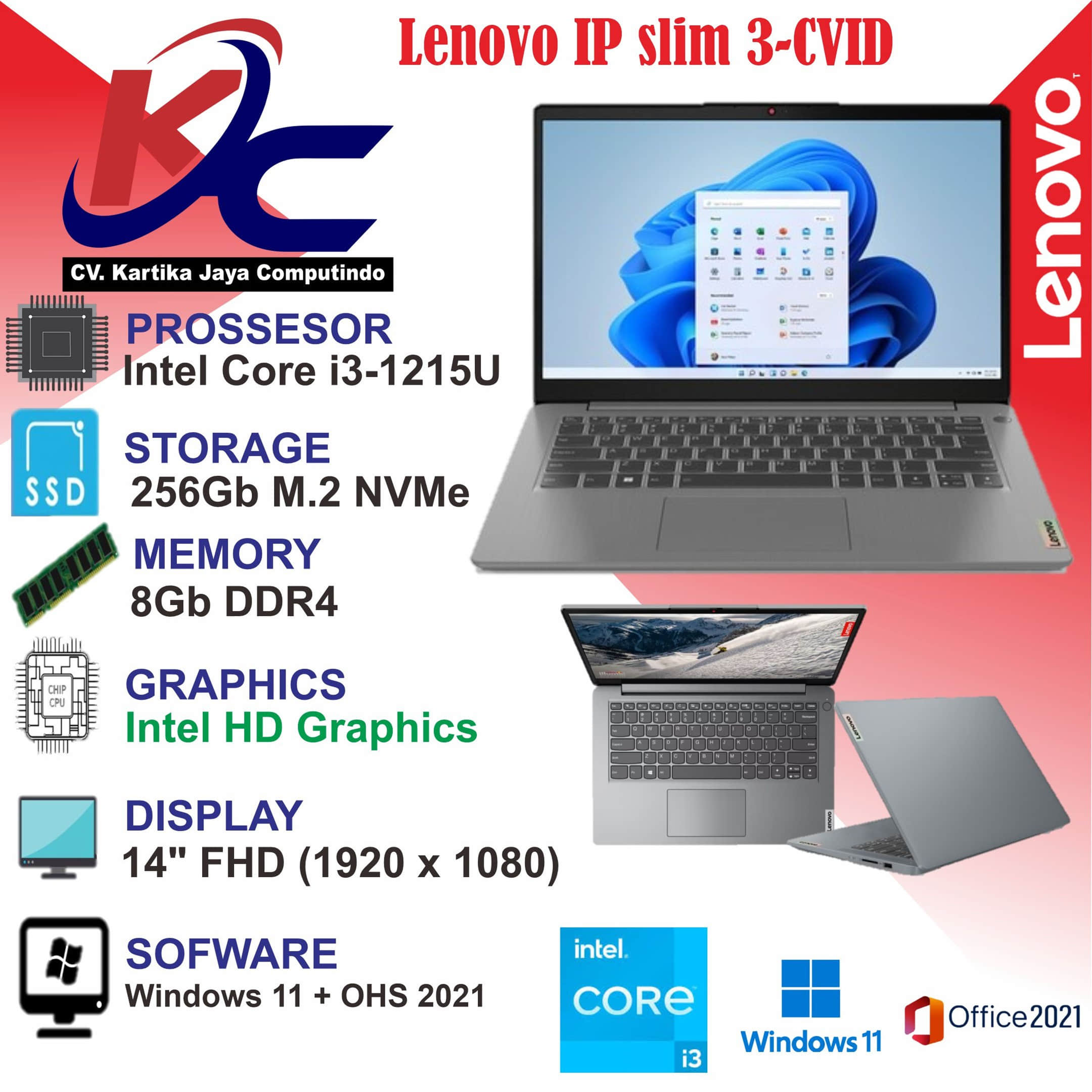 Kartika Komputer | LENOVO IP 3 - CVID I3-1215U/ 8GB/ SSD 256GB/ W11 OHS GREY